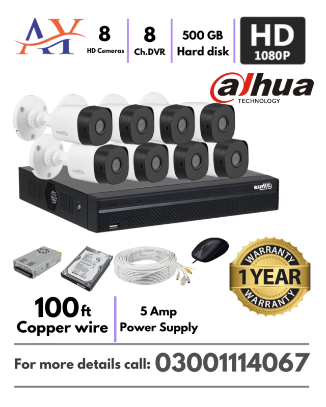 8 Analog Cameras 2 Megapixel CCTV Camera Package Dahua - AY Tech Solutions